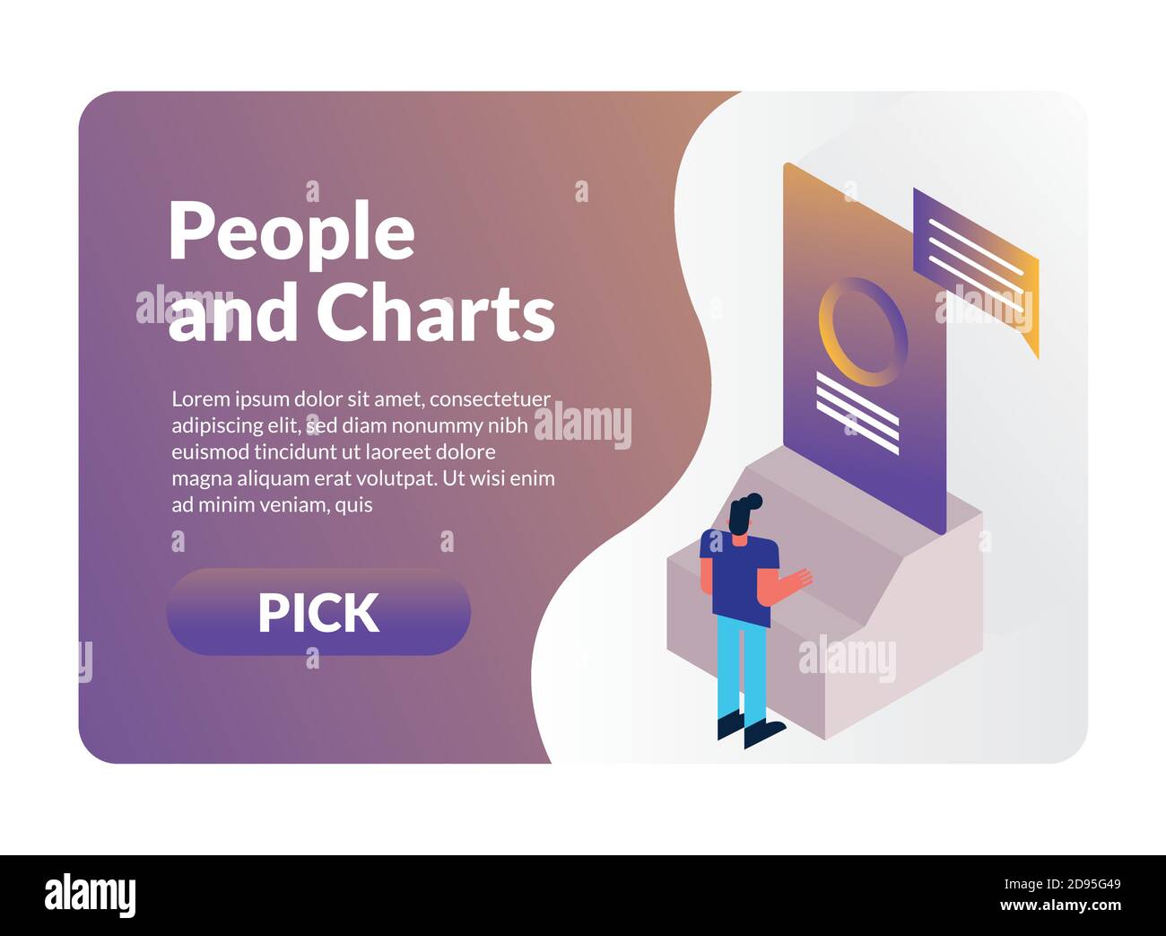 man and charts with pick button character vector illustration design ...