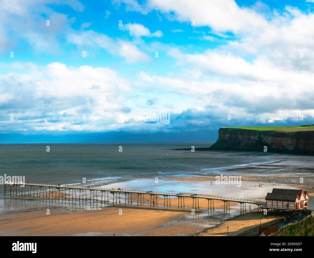 Saltburn pier on an early winter day with a blue sky and weather ...
