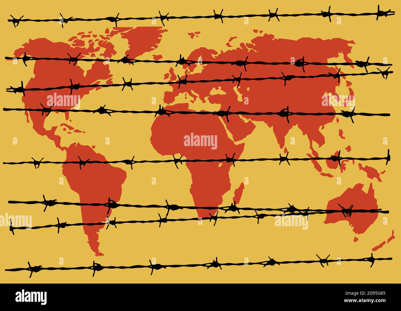 Isolation of the world due to the Coronavirus epidemic. Barbed wire on ...