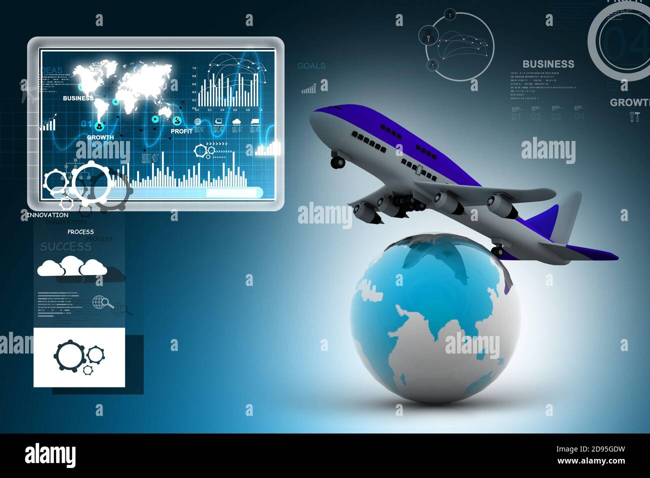 3d Air line over globe Stock Photo - Alamy
