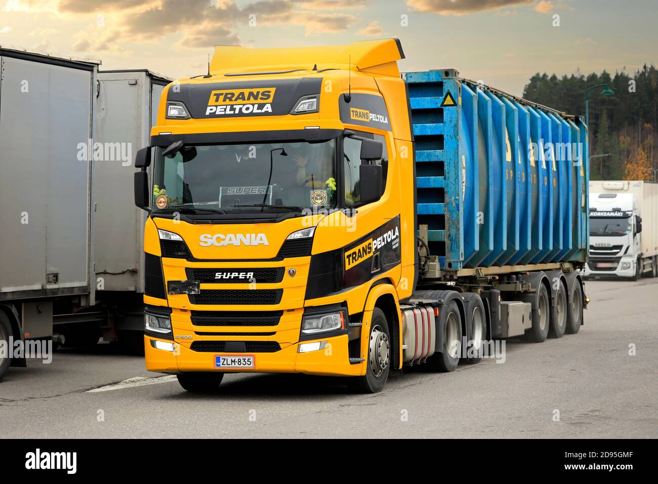 Next Generation Scania R500 truck of TransPeltola Oy in front of Bruhn ...