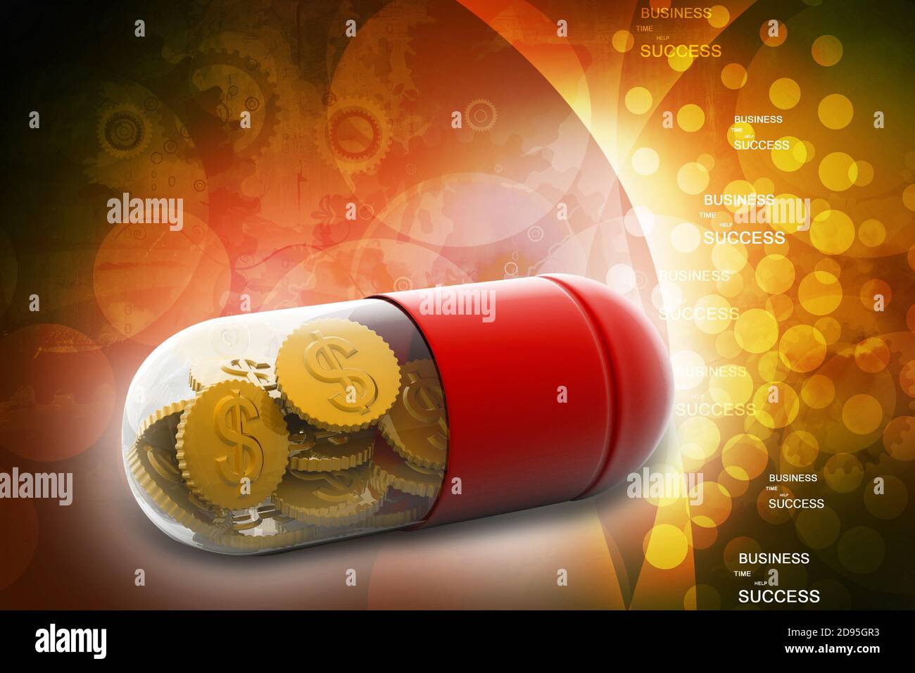 3d illustration of Red pill filled with dollar coin Stock Photo - Alamy