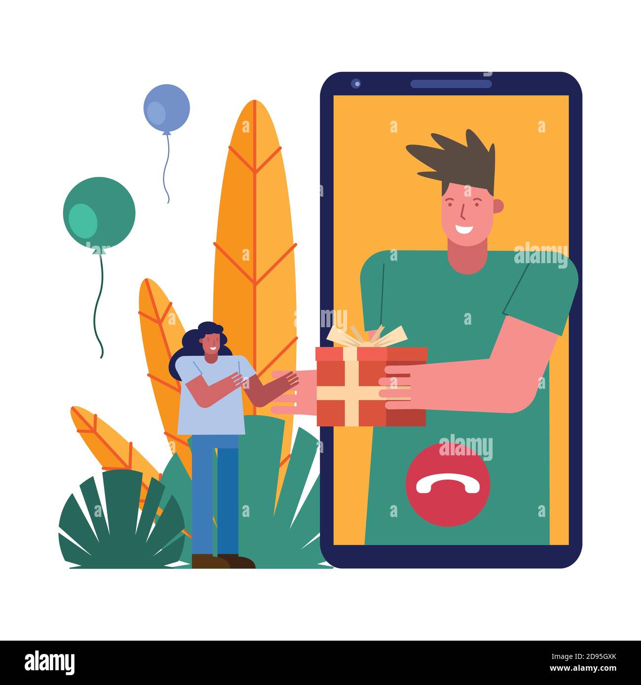 couple opening gifts in smartphone characters scene vector illustration ...