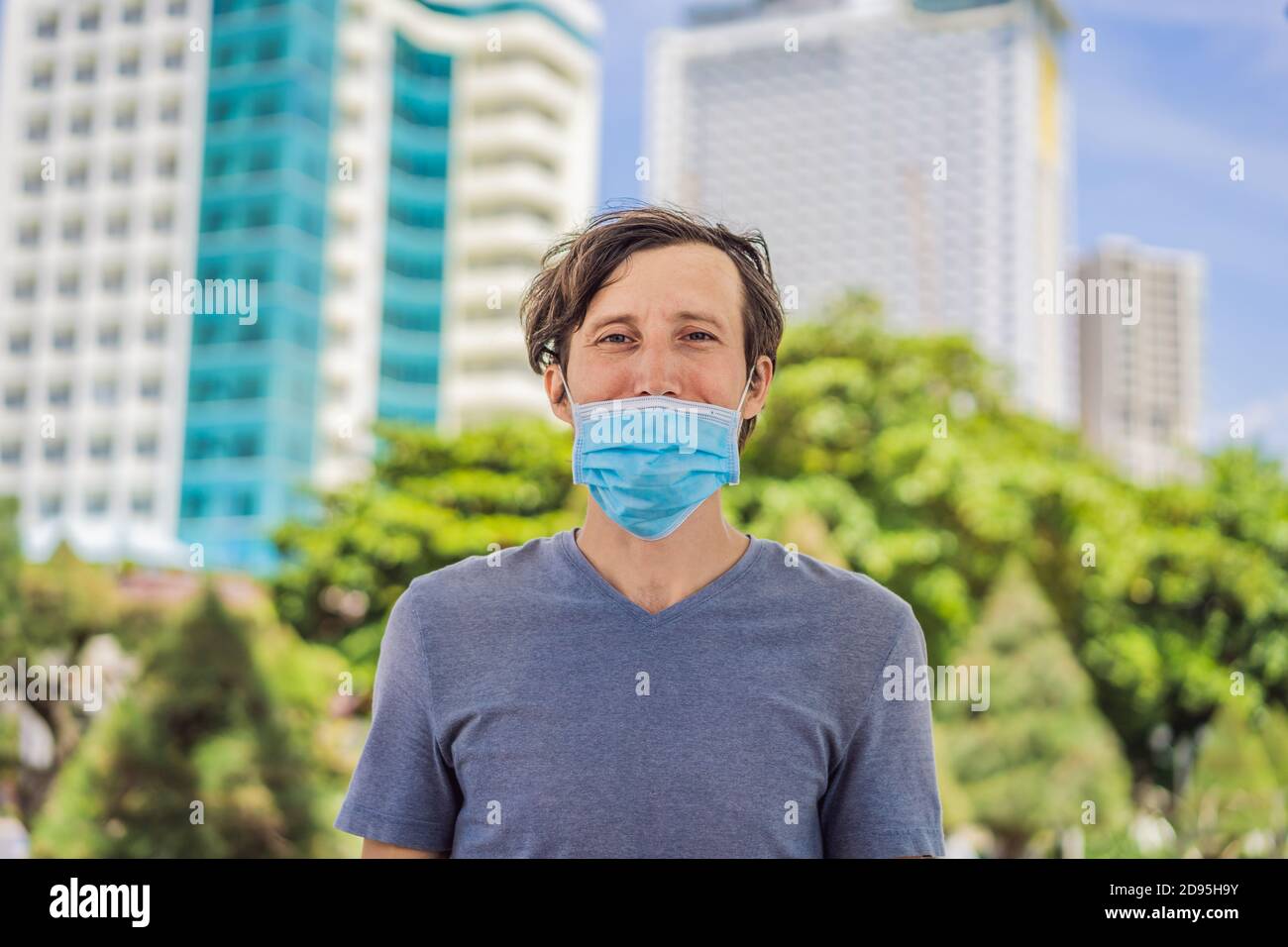 Improper wearing of mask concept. Man wearing mask wrong Stock Photo ...