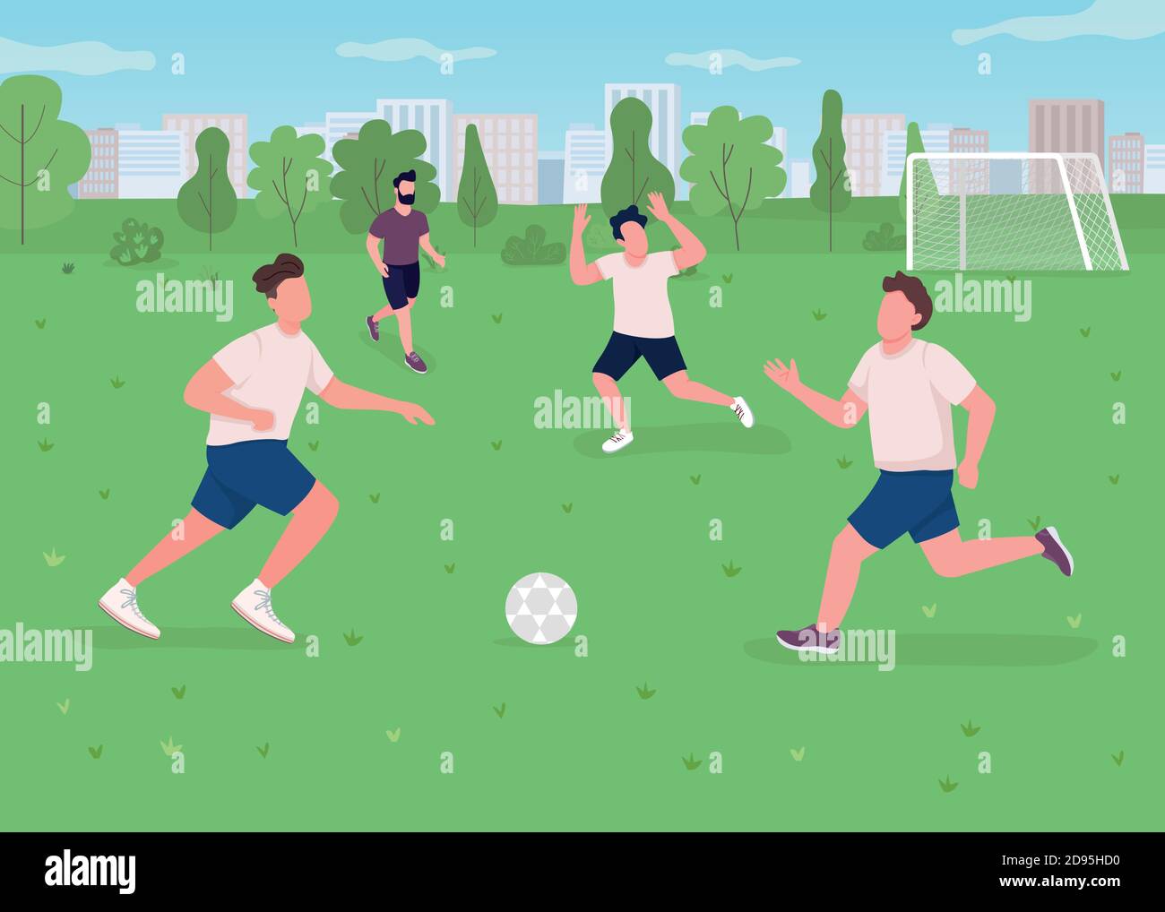 Outdoor football match flat color vector illustration Stock Vector ...