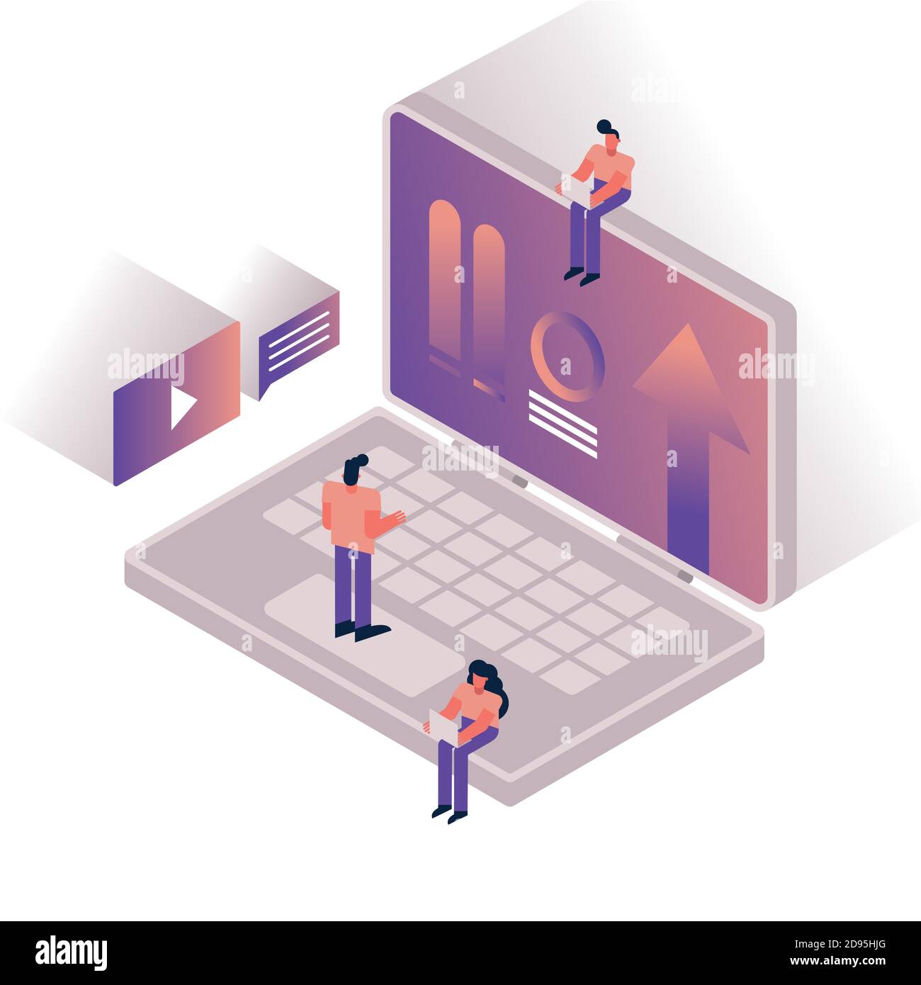people and charts with laptop computer vector illustration design Stock ...