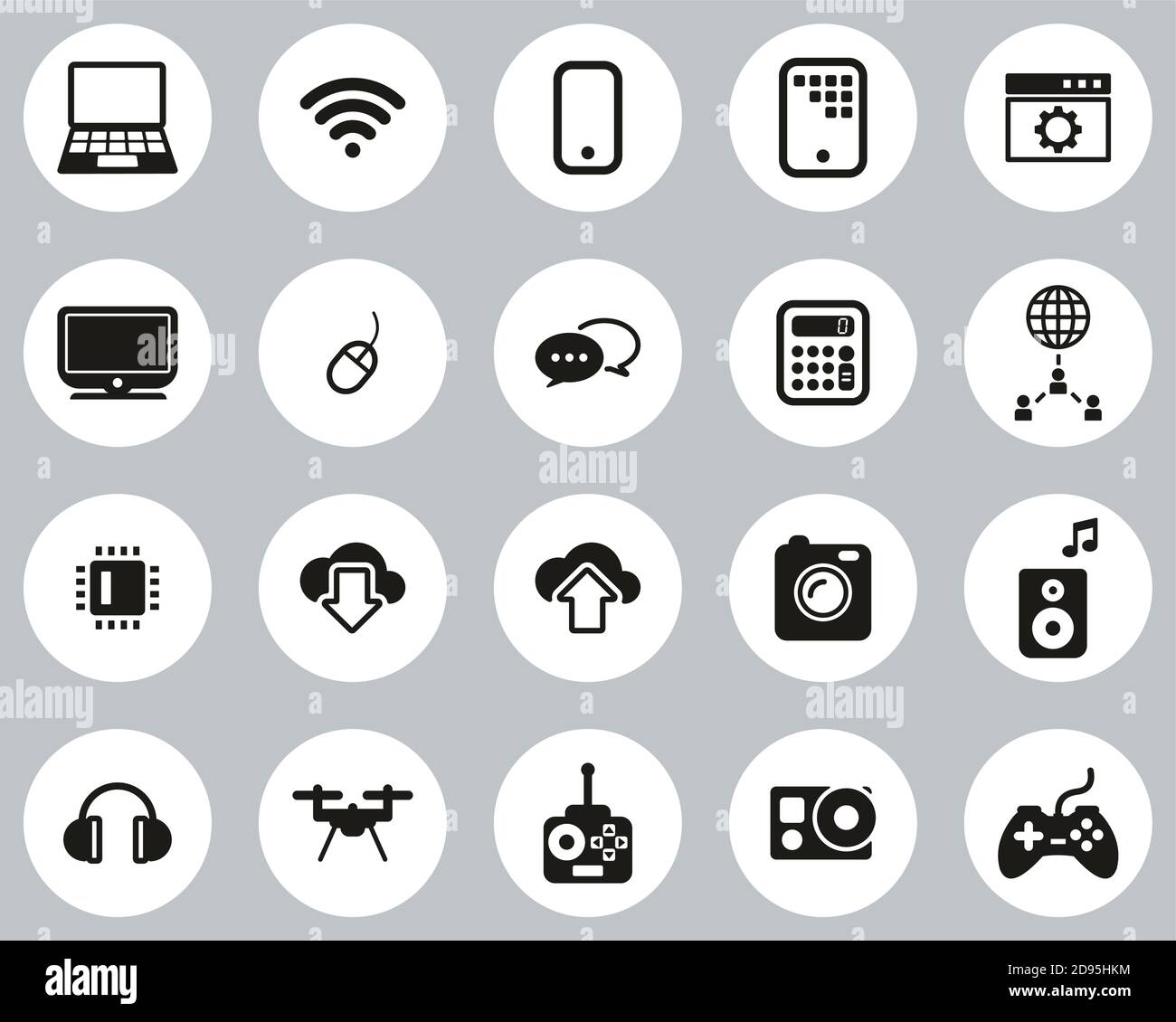 Modern Technology Icons Black & White Flat Design Circle Set Big Stock ...