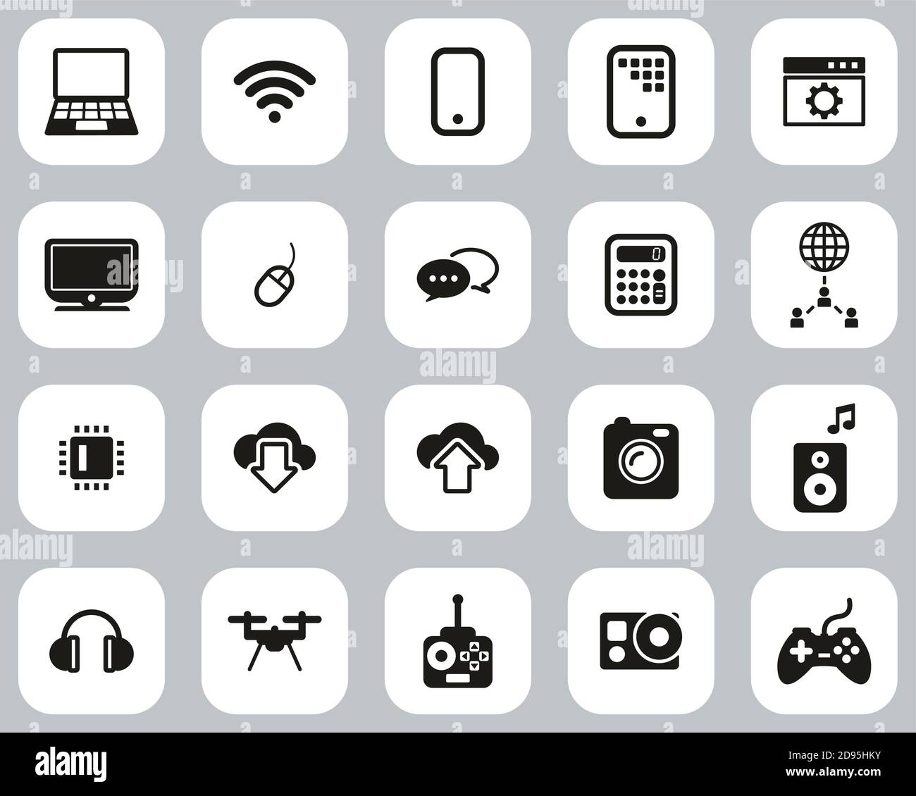 Modern Technology Icons Black & White Flat Design Set Big Stock Vector ...
