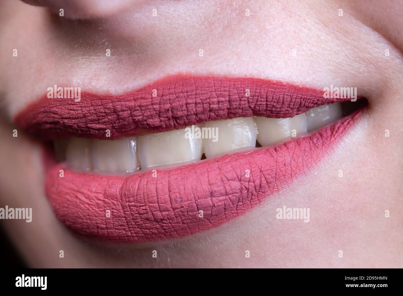 Image of woman's lips with red matte lipstick Stock Photo - Alamy