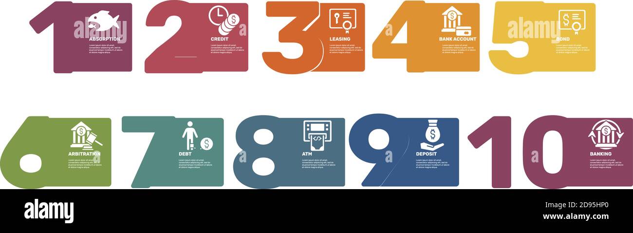 Infographic Banking template. Icons in different colors. Include ...