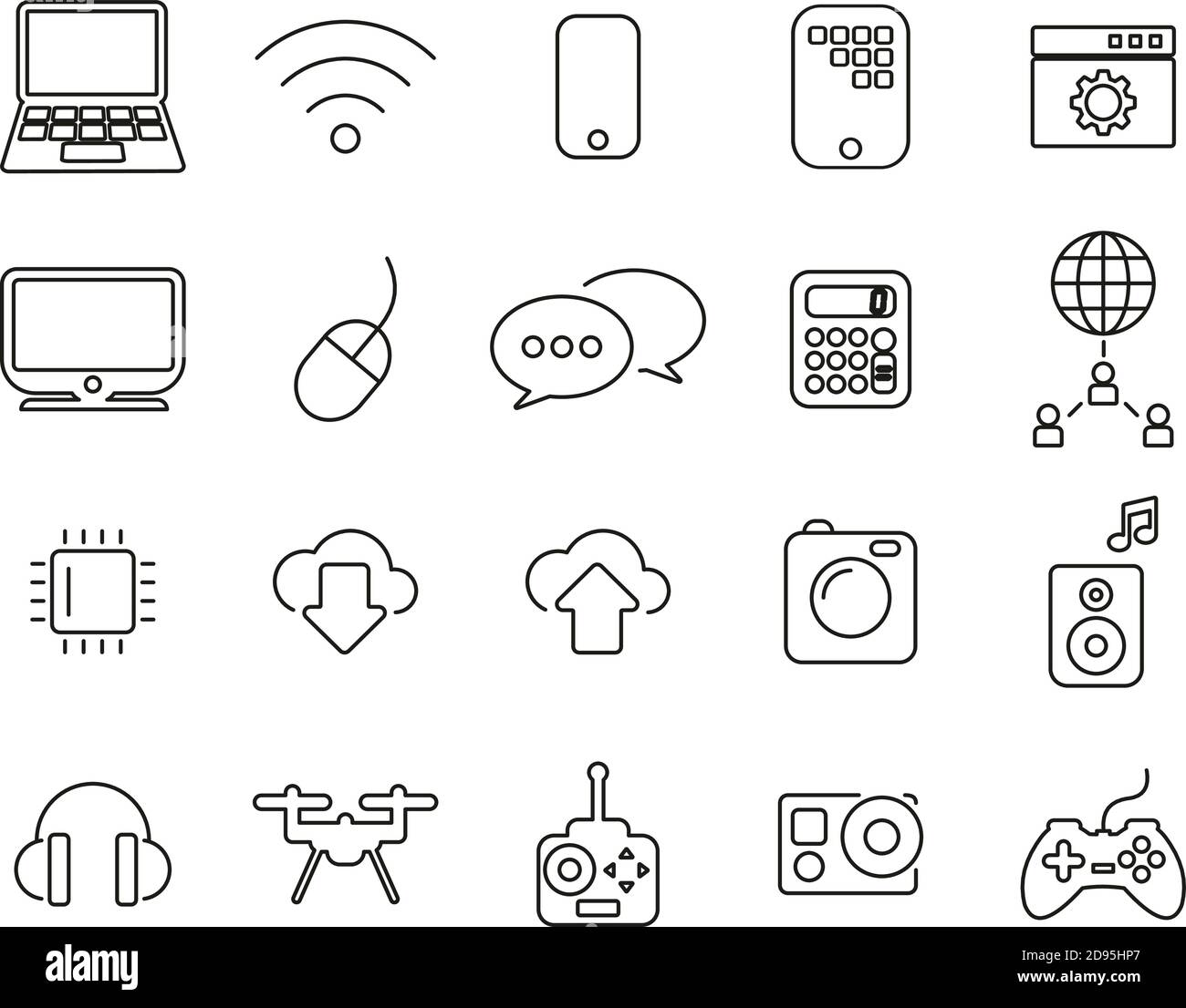 Modern Technology Icons Black & White Thin Line Set Big Stock Vector ...