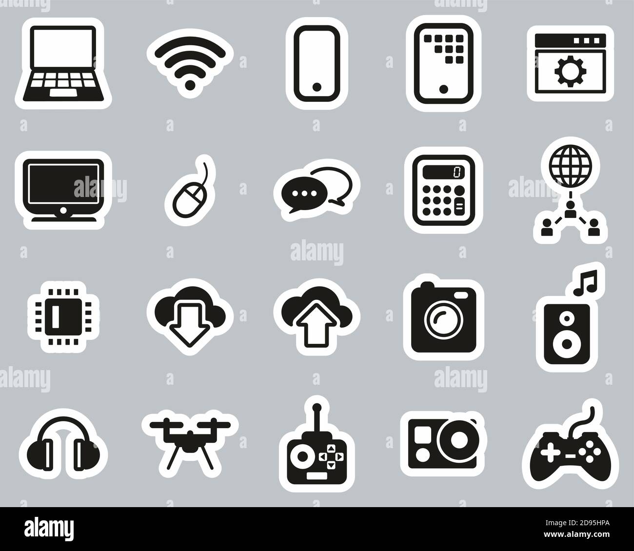 Modern Technology Icons Black & White Sticker Set Big Stock Vector ...