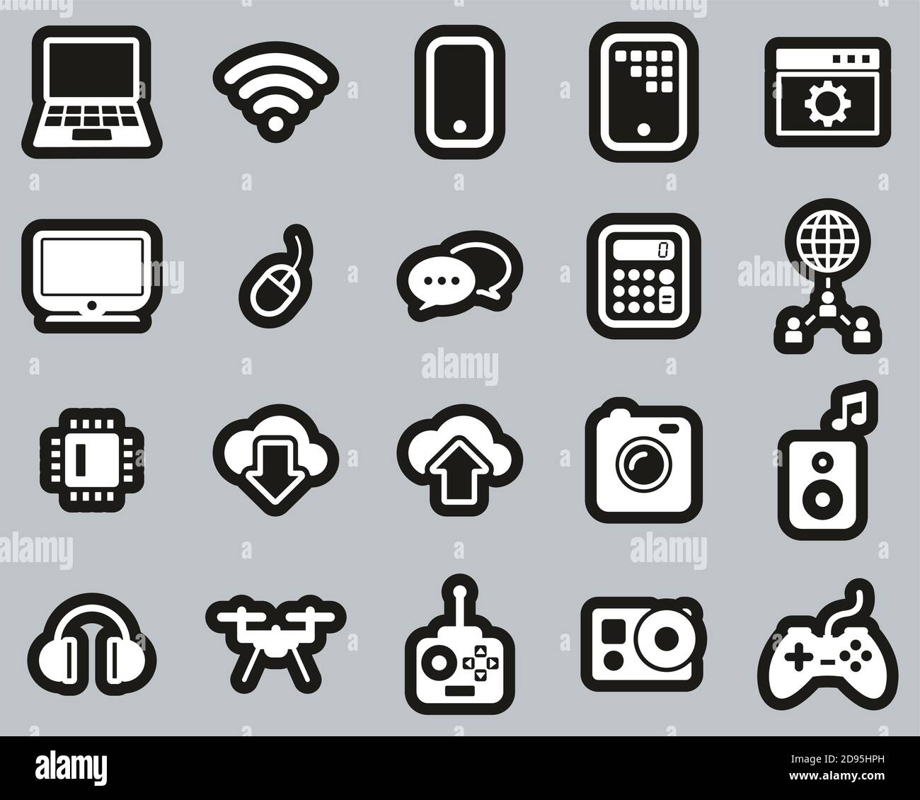 Modern Technology Icons White On Black Sticker Set Big Stock Vector ...