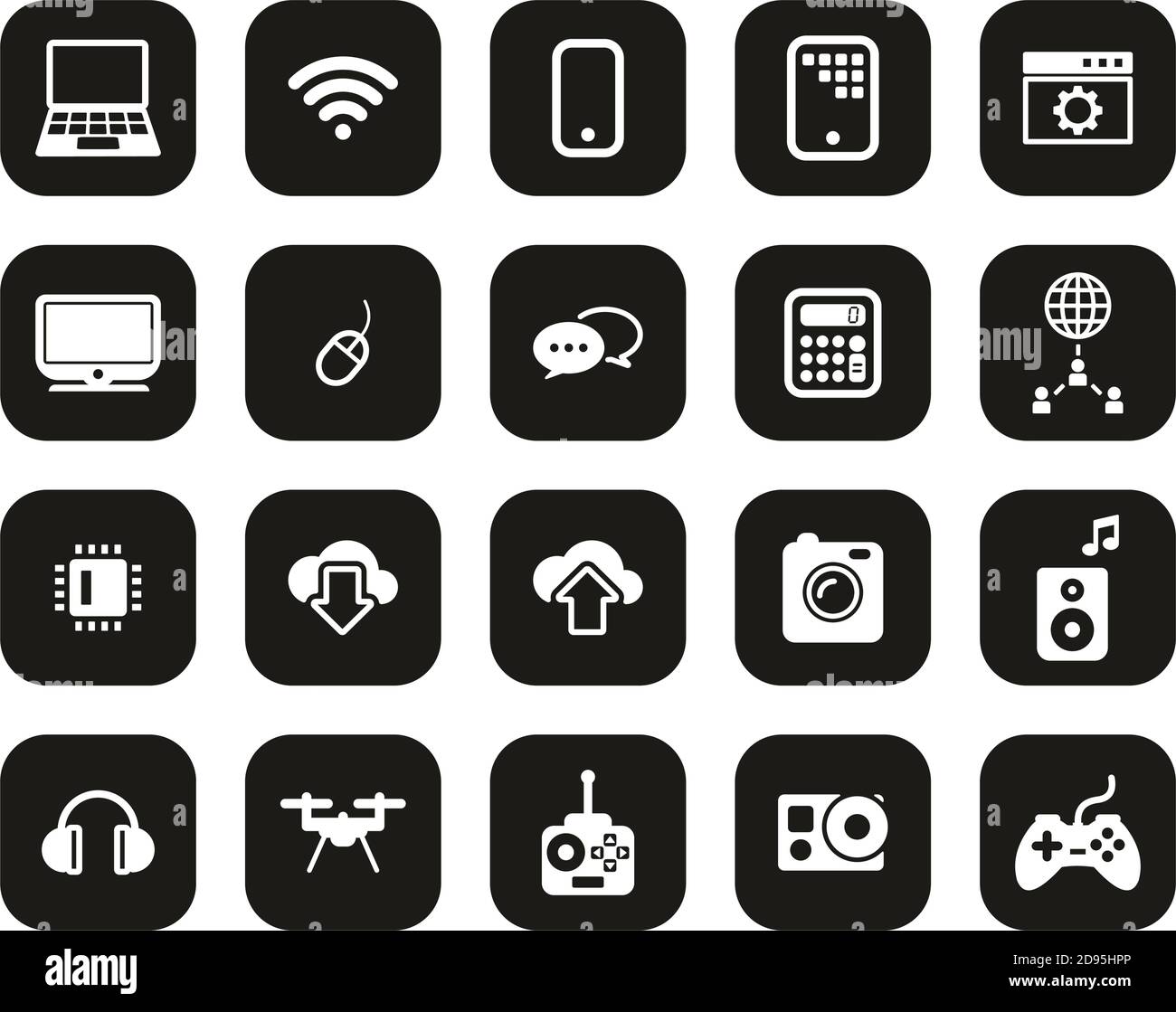 Modern Technology Icons White On Black Flat Design Set Big Stock Vector ...