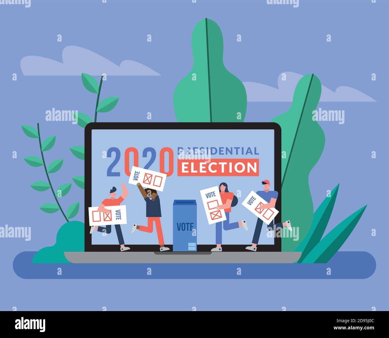 group of voters with voting cards in laptop vector illustration design ...