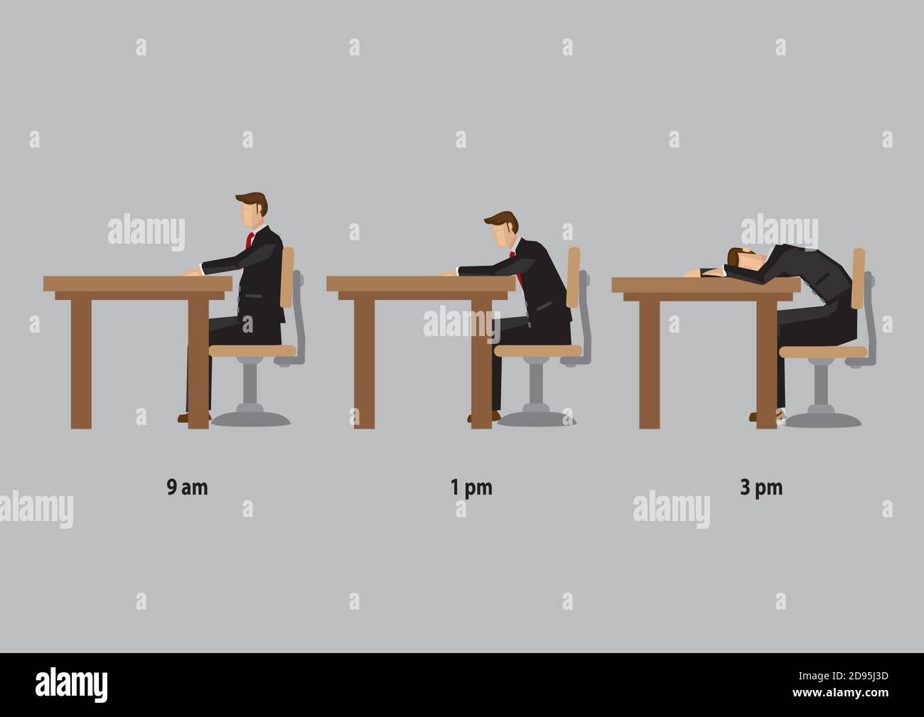 Office Worker Feeling Energetic In Morning And Drowsy In Afternoon Vector Cartoon Illustrations office-worker-feeling-energetic-in-morning-and-drowsy-in-afternoon-vector-cartoon-illustrations