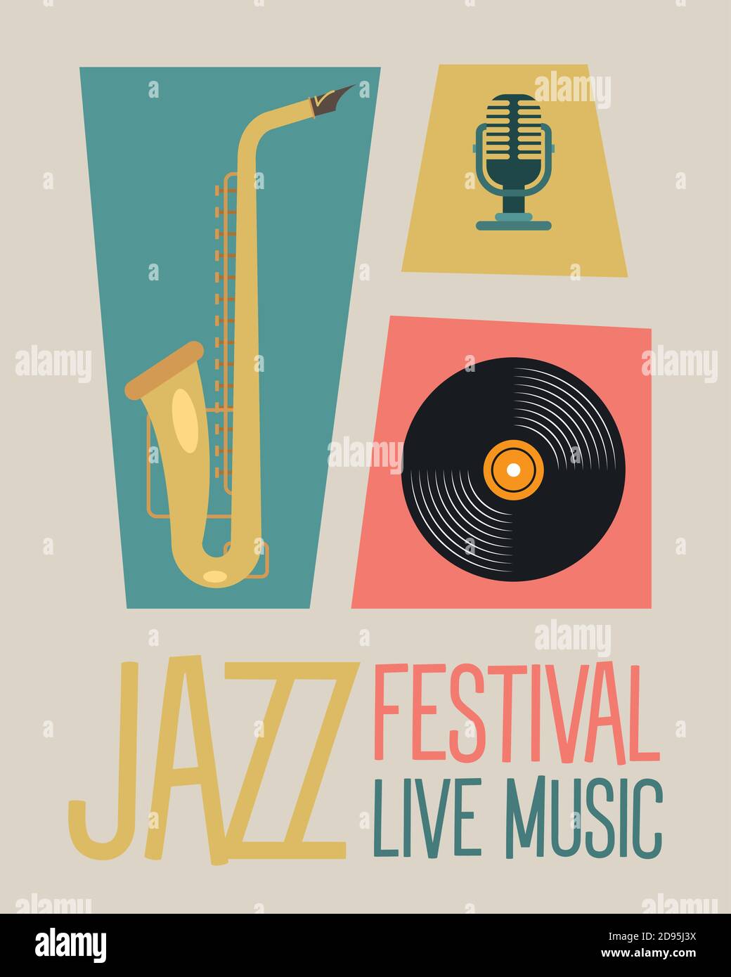 jazz festival poster lettering with saxophone and instruments vector ...
