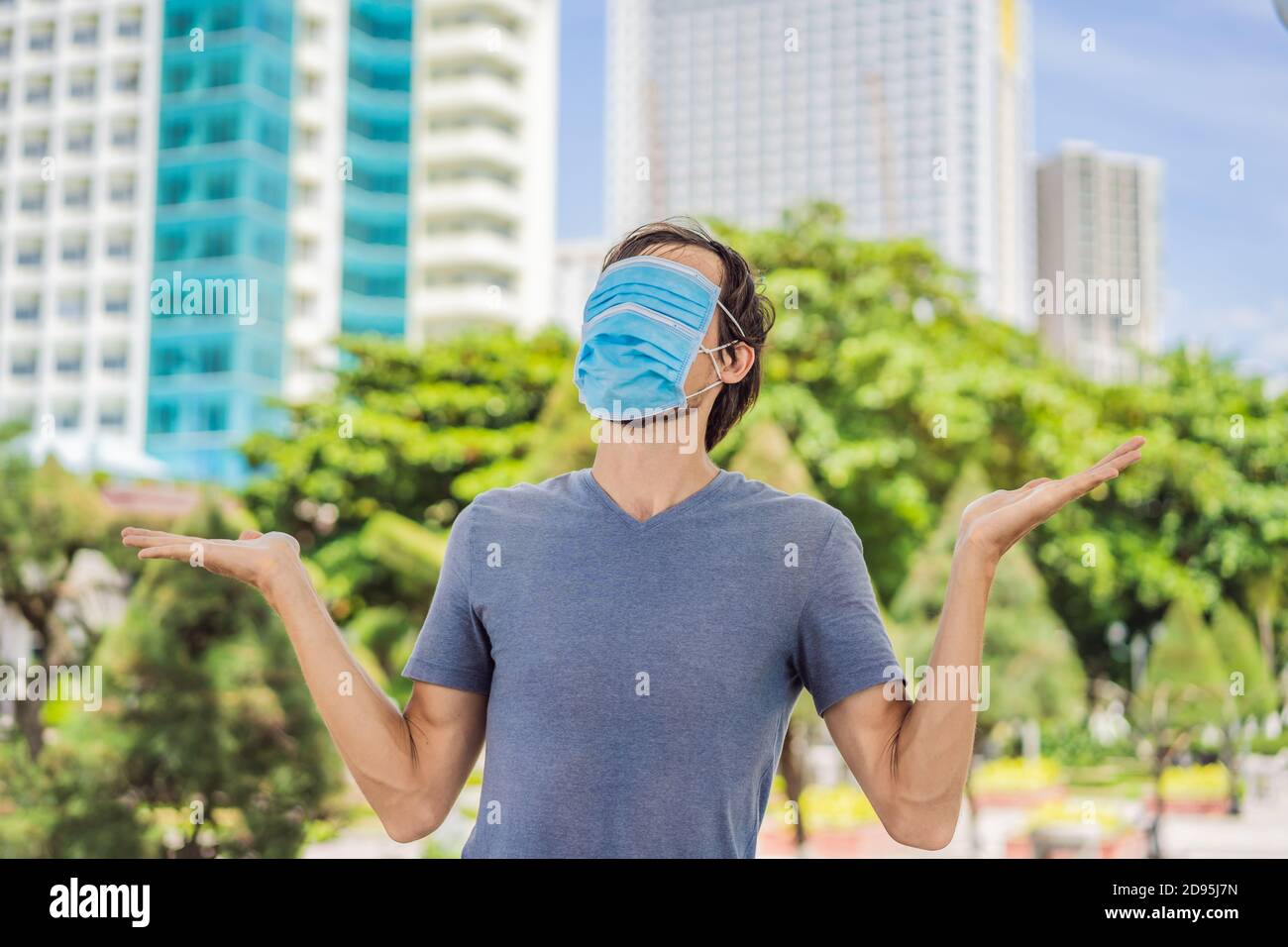 Improper wearing of mask concept. Man wearing mask wrong Stock Photo ...