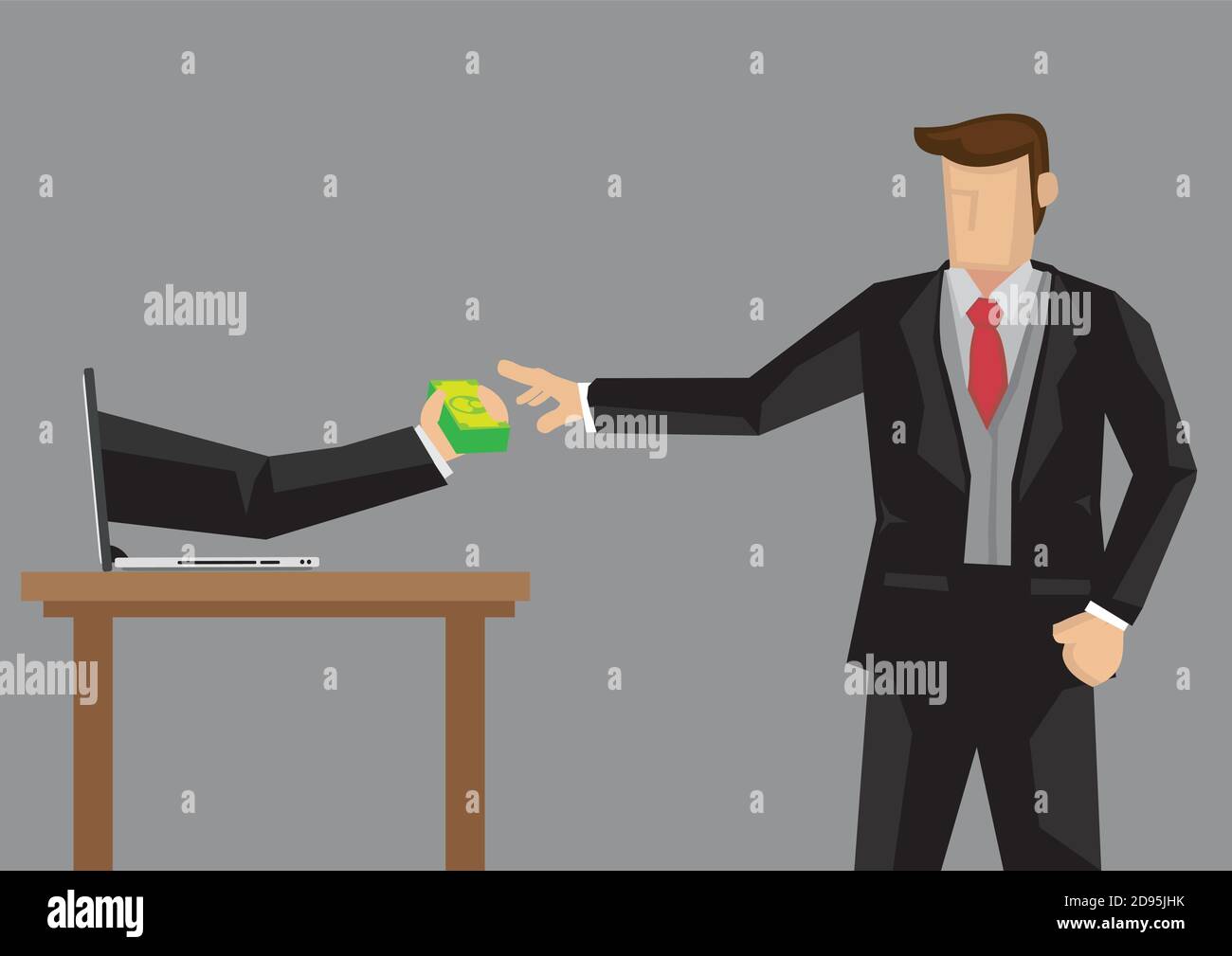 Businessman taking money from hand extended from laptop computer ...