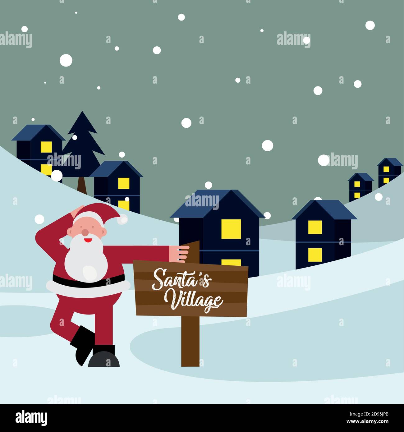santa claus with wooden label in winter scene christmas character ...