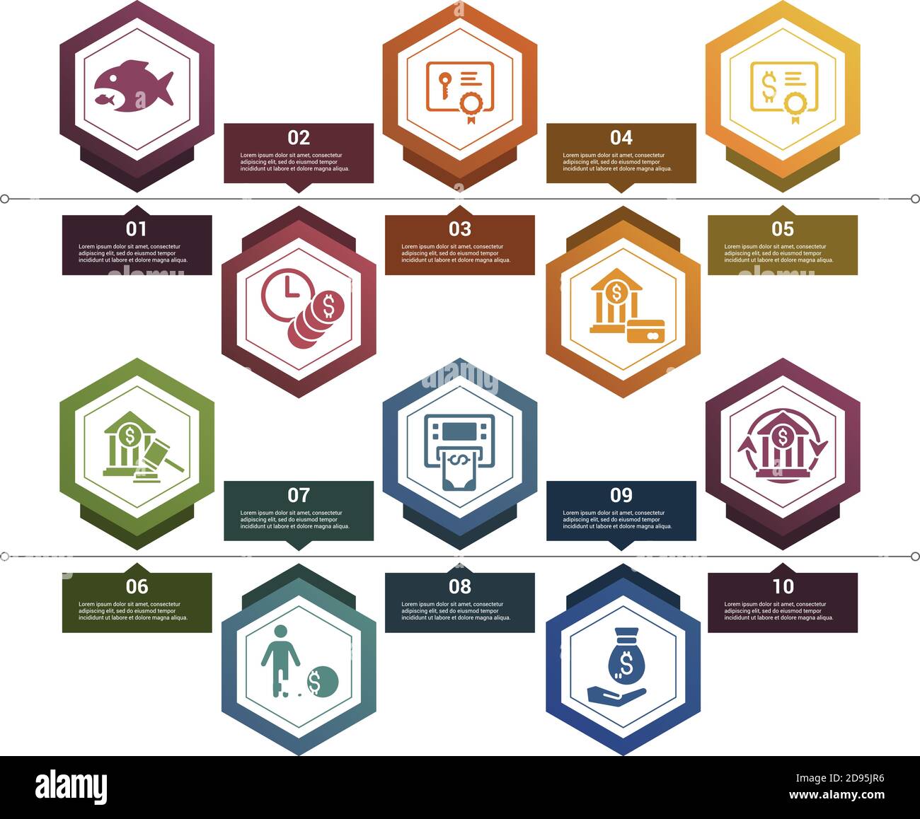 Infographic Banking template. Icons in different colors. Include ...