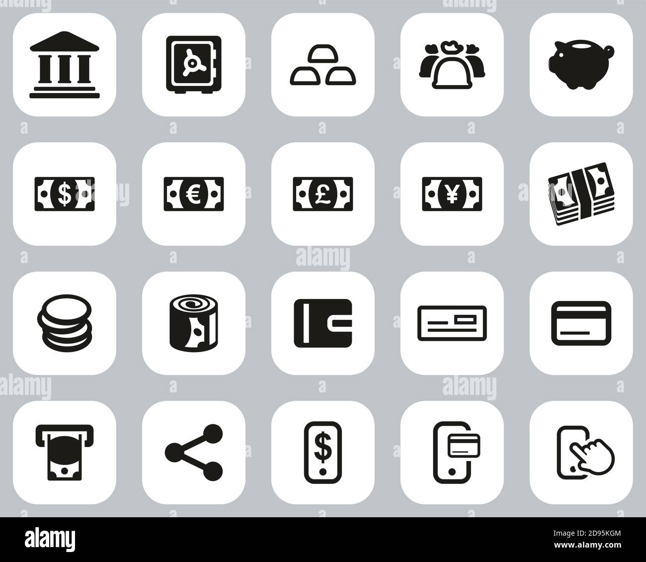 Money Or Currency Icons Black & White Flat Design Set Big Stock Vector ...