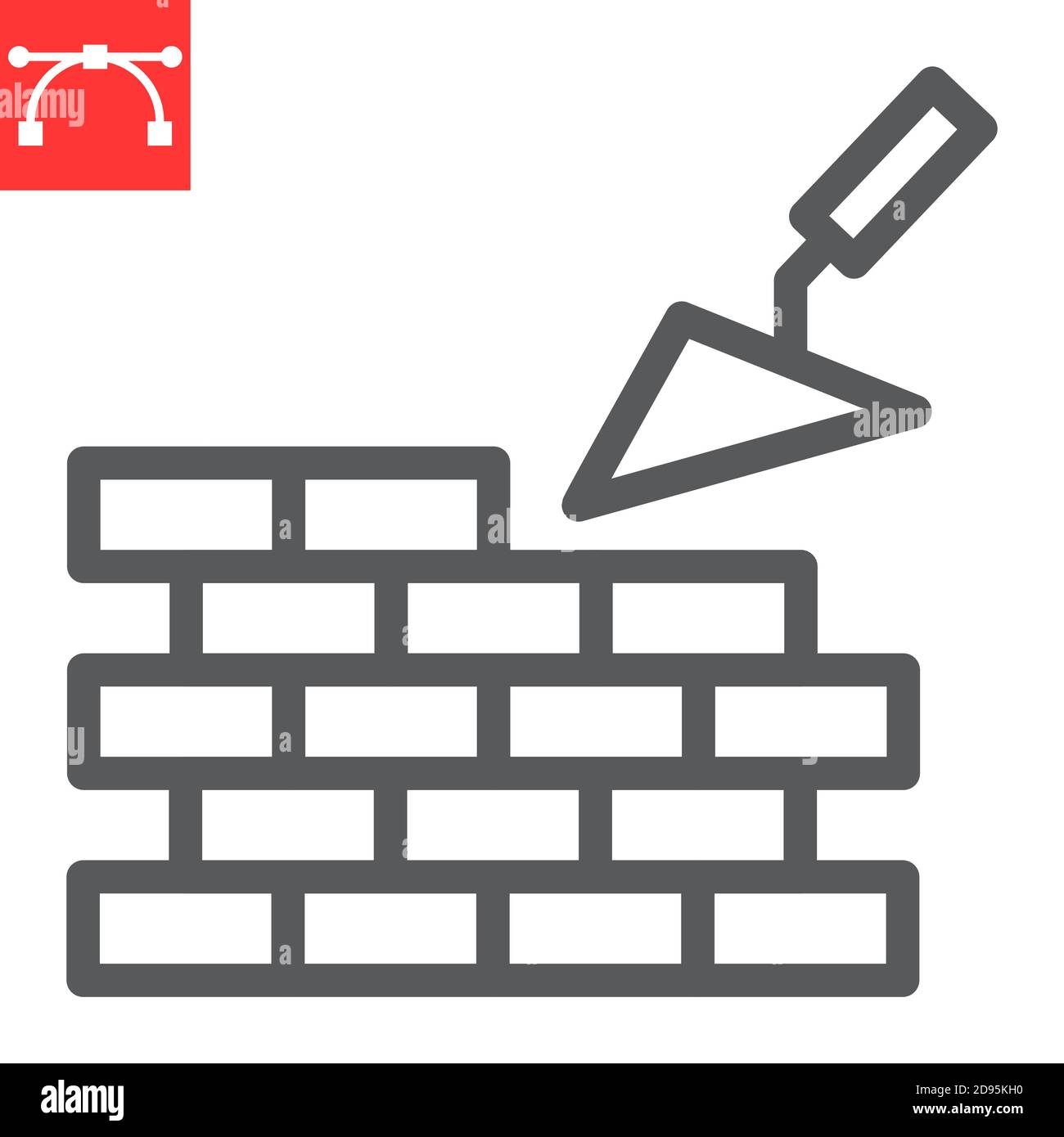 Brickwork line icon, construction and trowel, build brick wall sign ...