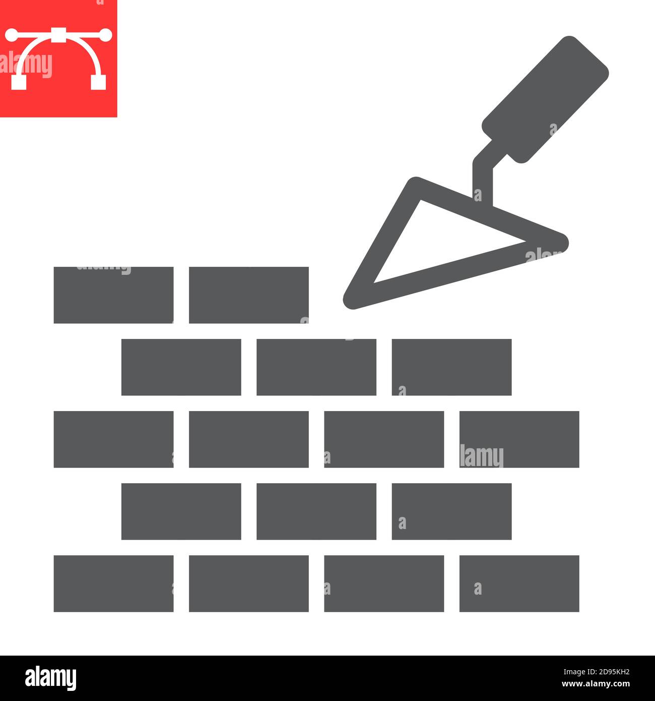 Brickwork glyph icon, construction and trowel, build brick wall sign ...