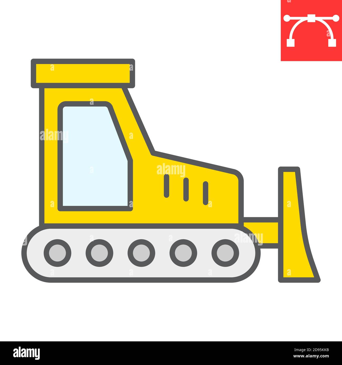 Bulldozer color line icon, construction and vehicle, bulldozer sign ...