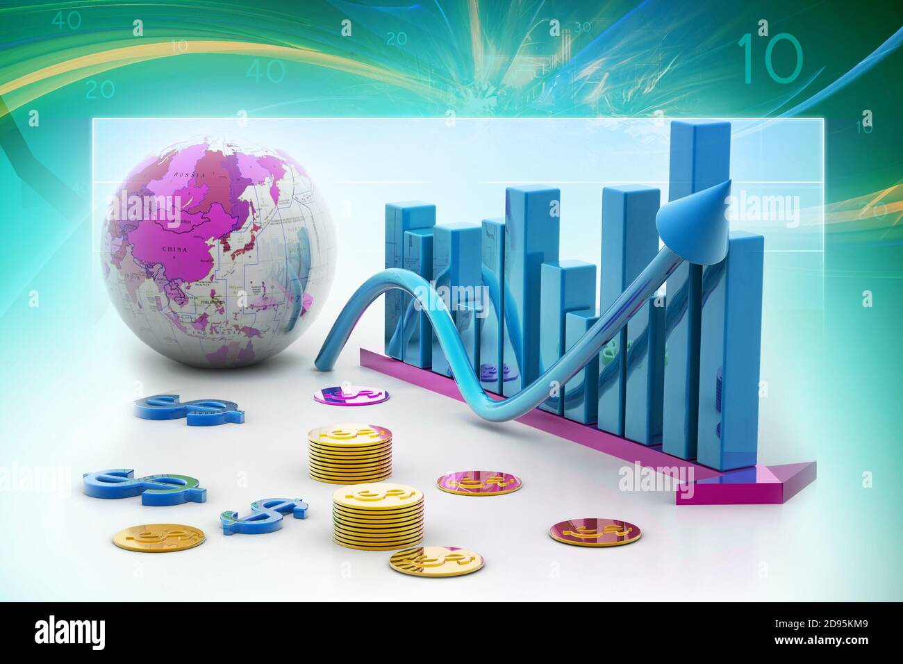 3d multi use Render Business Graph with earth Stock Photo - Alamy