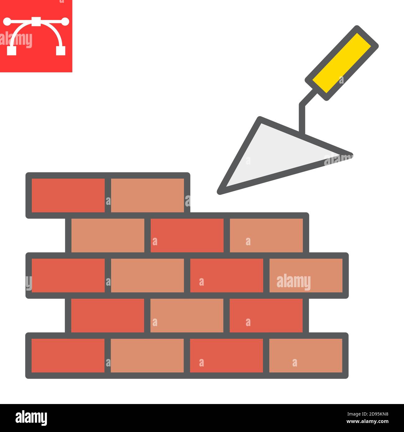 Brickwork color line icon, construction and trowel, build brick wall ...