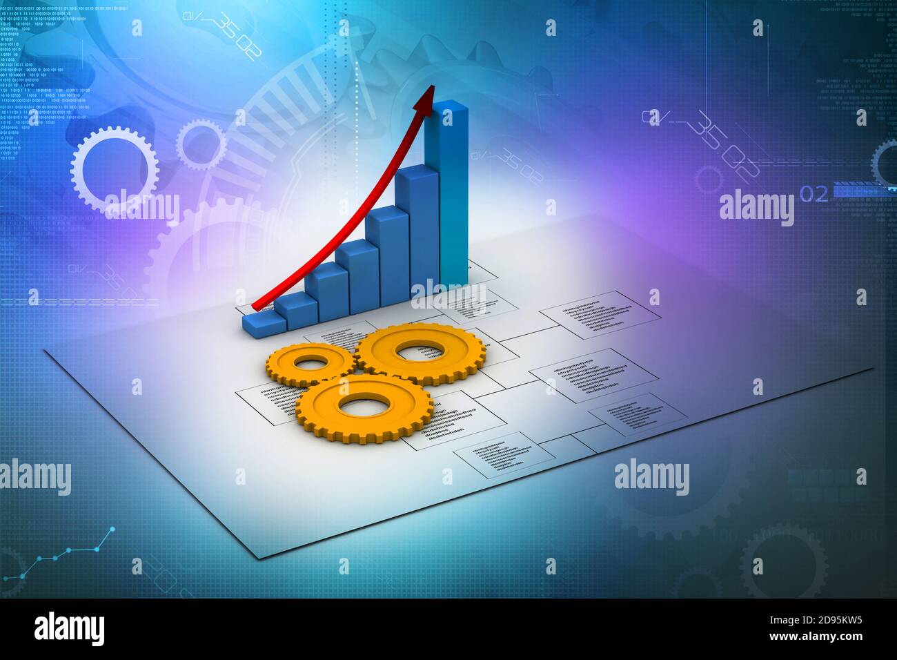 Flow Chart with gears and graph Stock Photo - Alamy