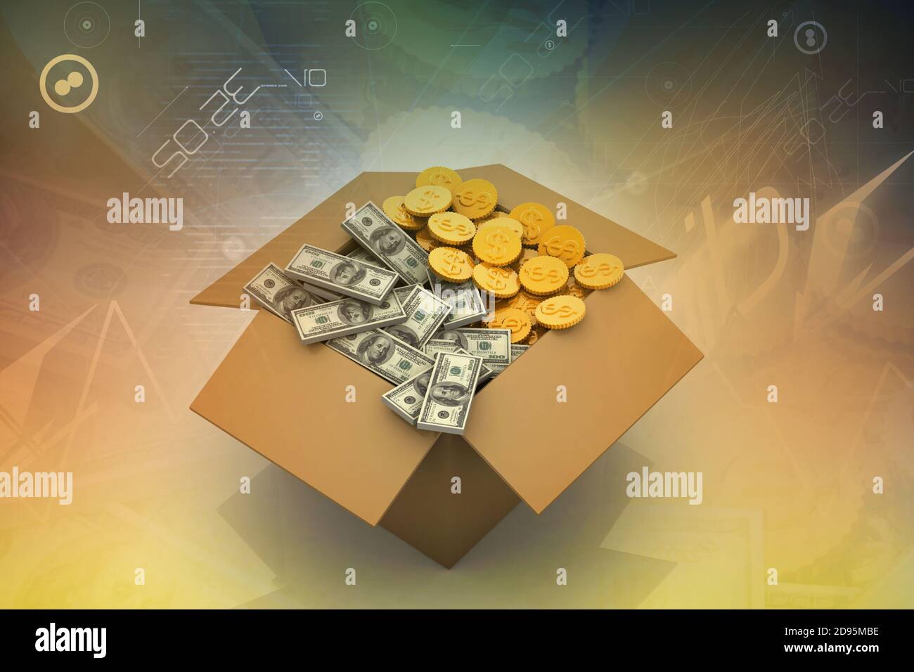 Open Cardboard box with money Stock Photo - Alamy