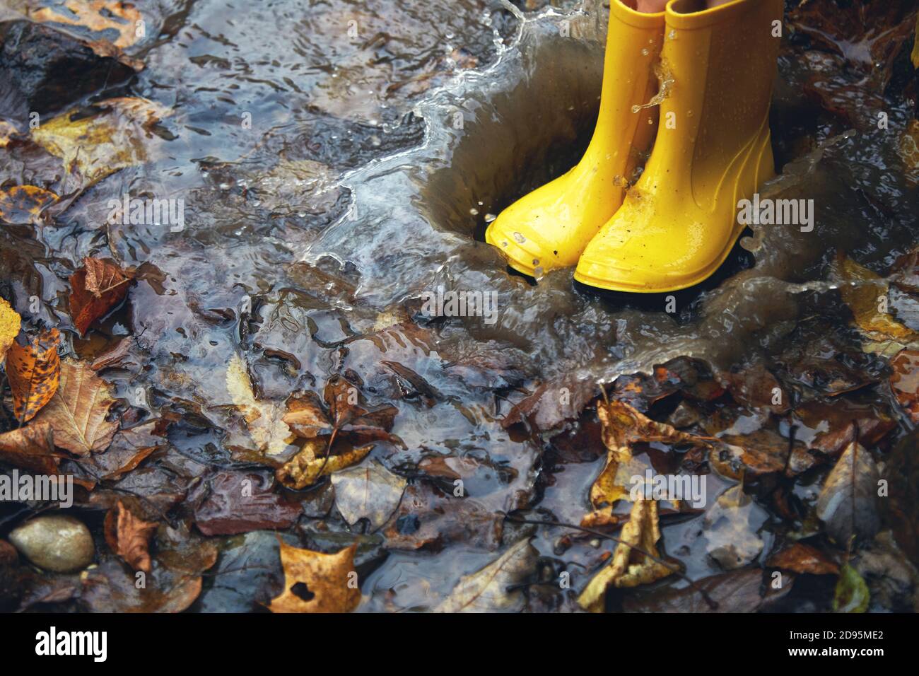 Kid child jumping puddle water splash hi-res stock photography and ...