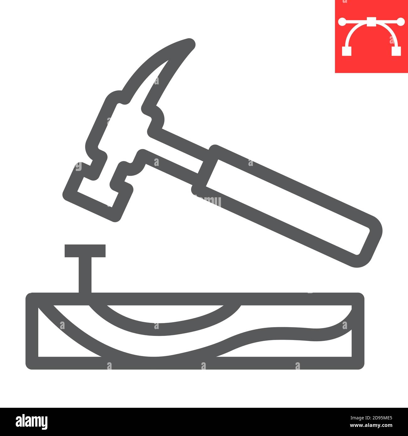 Hammer with nail line icon, construction and industry, hammer sign ...