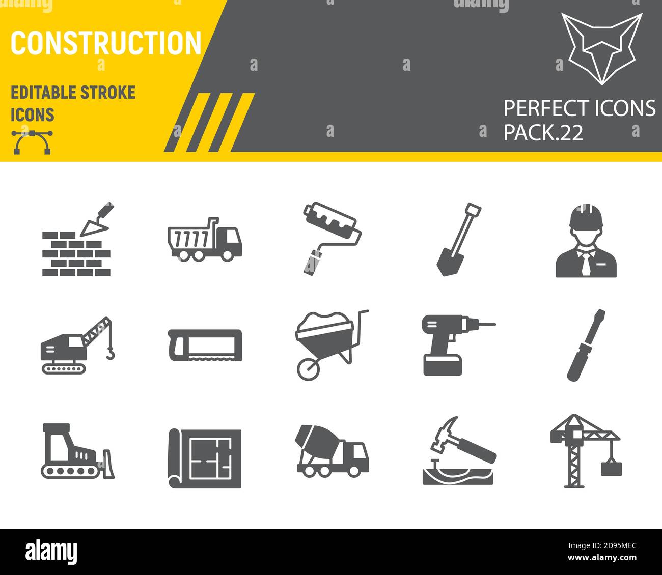 Construction glyph icon set, repair collection, vector sketches, logo ...