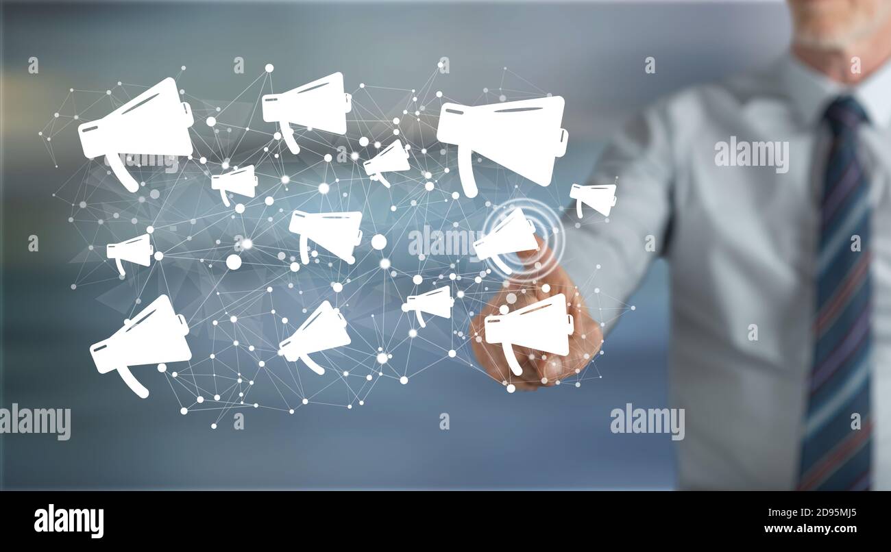 Man touching a digital marketing concept on a touch screen with his ...