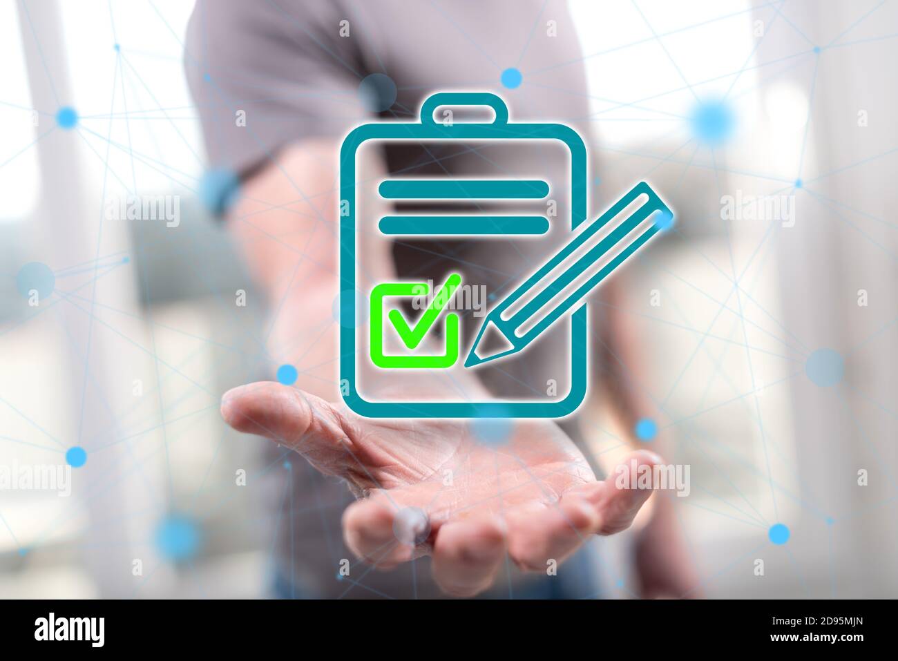Document validation concept above the hand of a man in background Stock ...