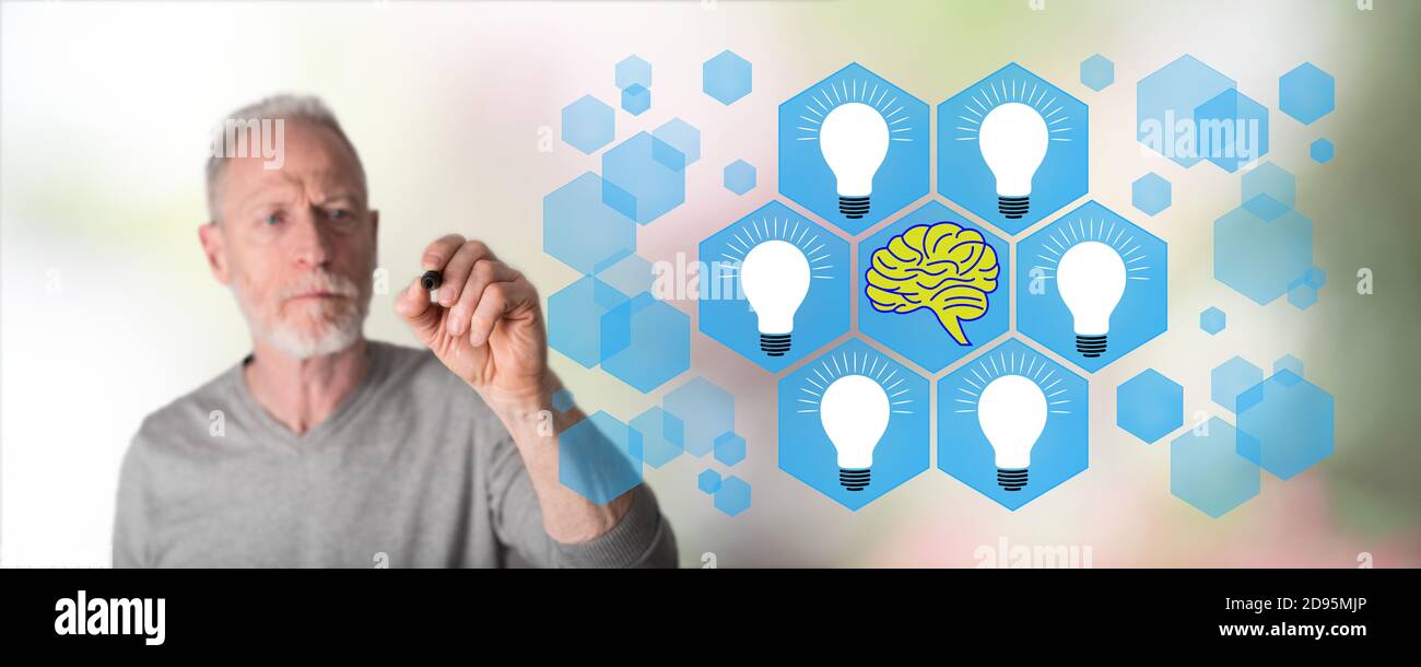 Human brain ideas concept drawn by a man Stock Photo - Alamy