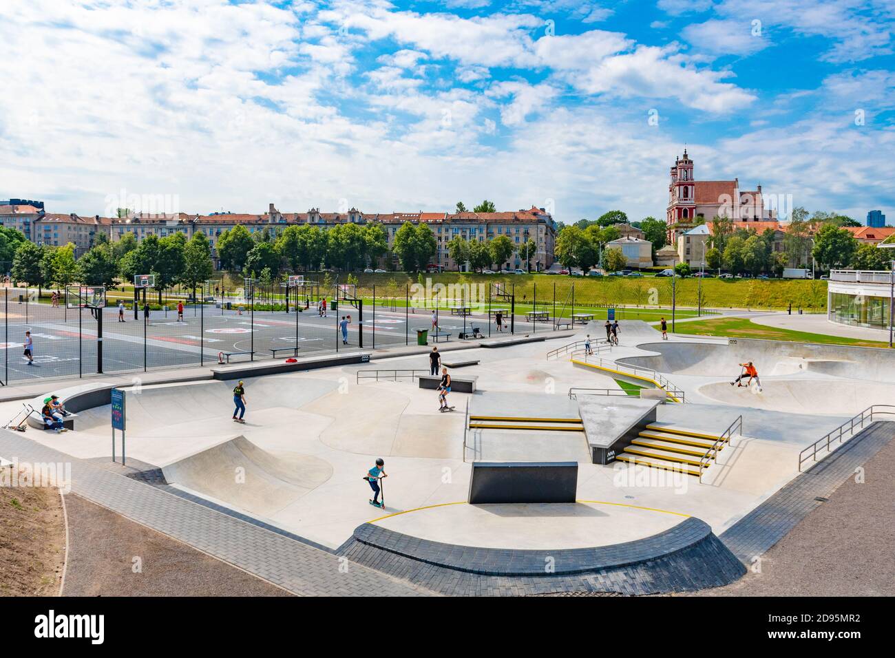 New skateboard park, skate park, skating rink in the city center with ...