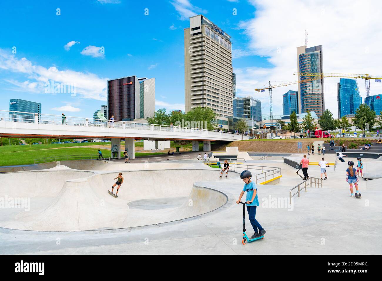 New skateboard park, skate park, skating rink in the city center with ...