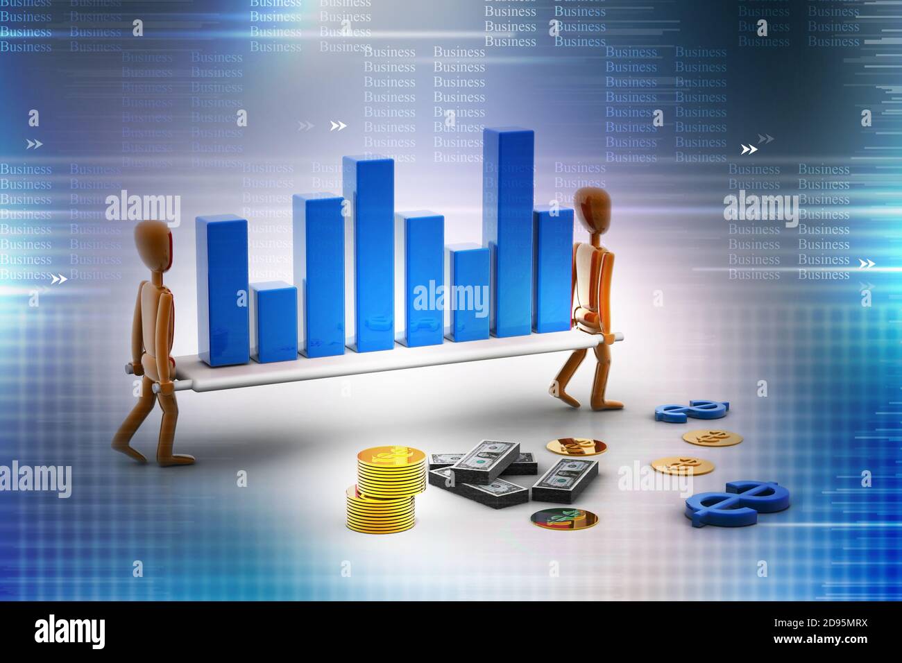 2 person carrying Business Graph. Teamwork Business concept Stock Photo ...
