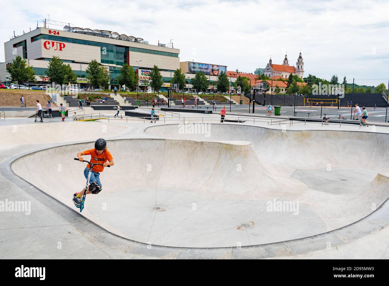 New skateboard park, skate park, skating rink in the city center with ...