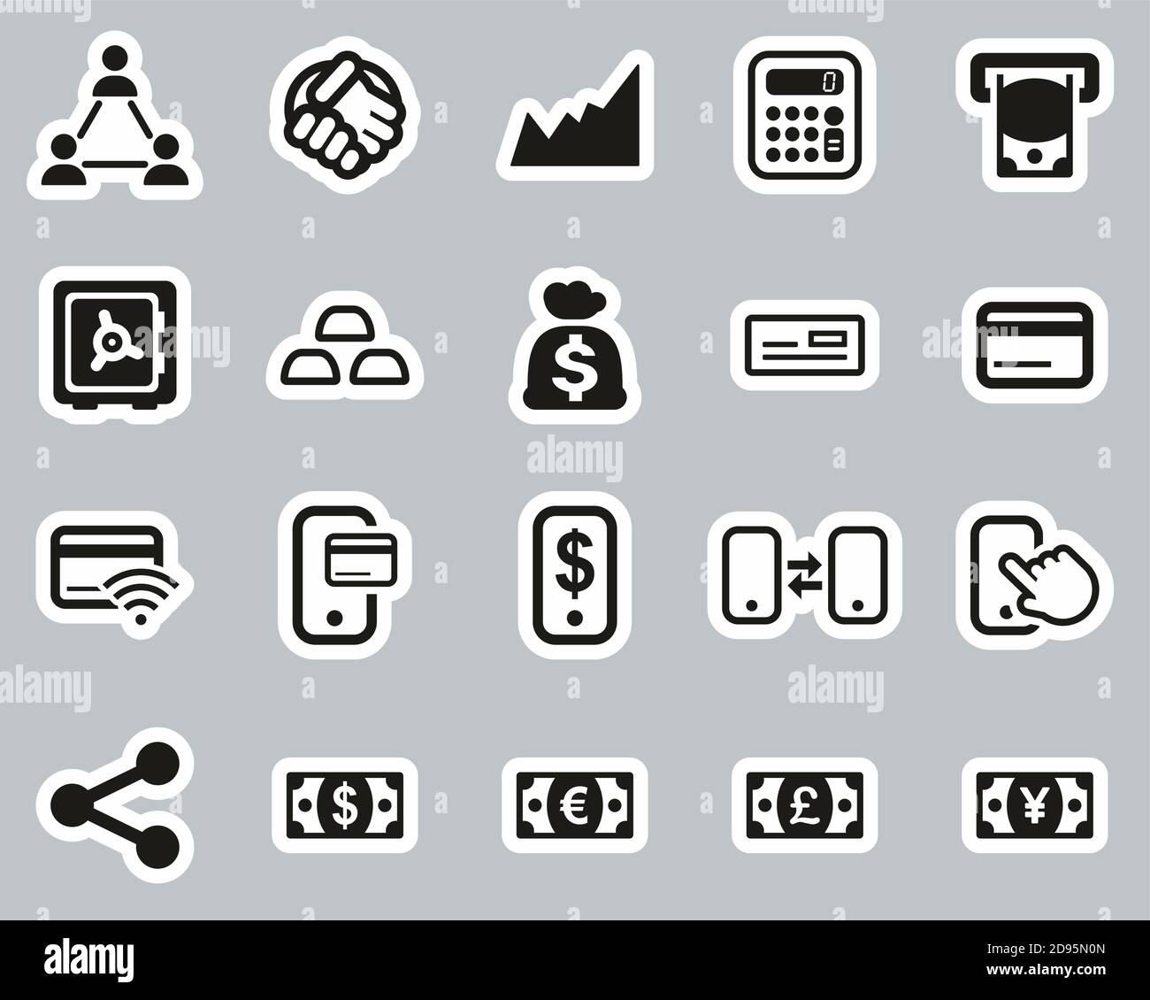 Money Transaction Icons Black & White Sticker Set Big Stock Vector ...