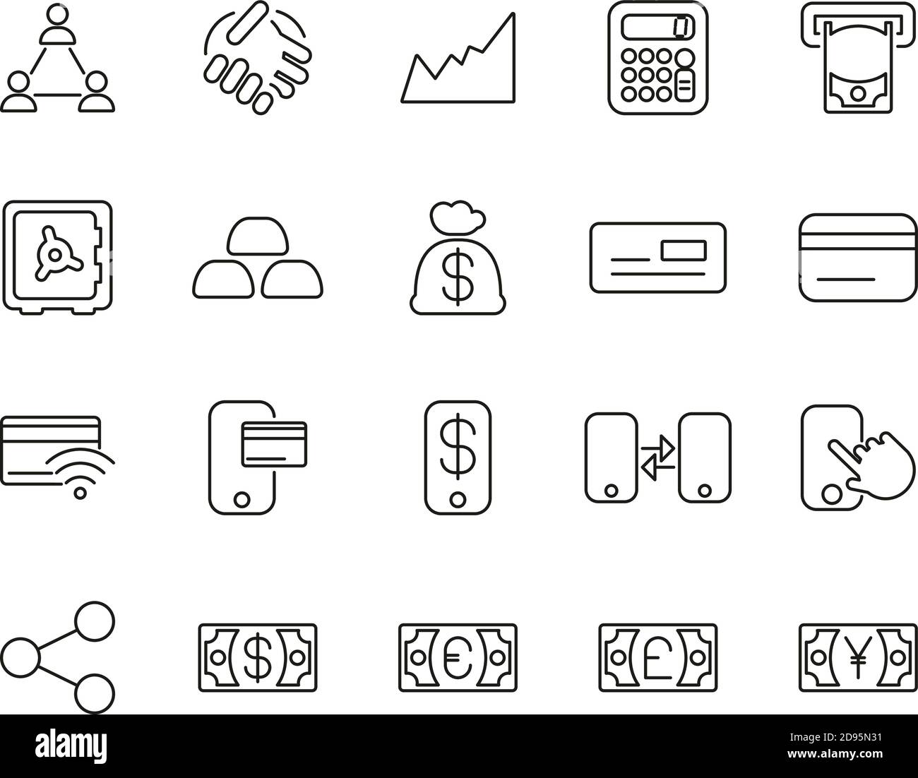 Money Transaction Icons Black & White Thin Line Set Big Stock Vector ...