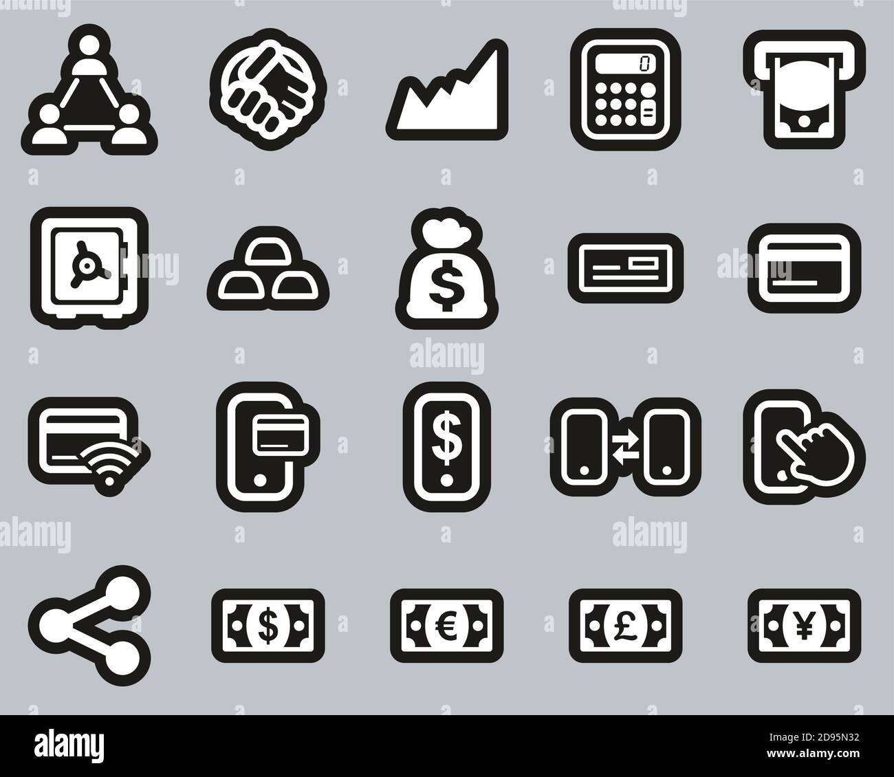 Money Transaction Icons White On Black Sticker Set Big Stock Vector ...