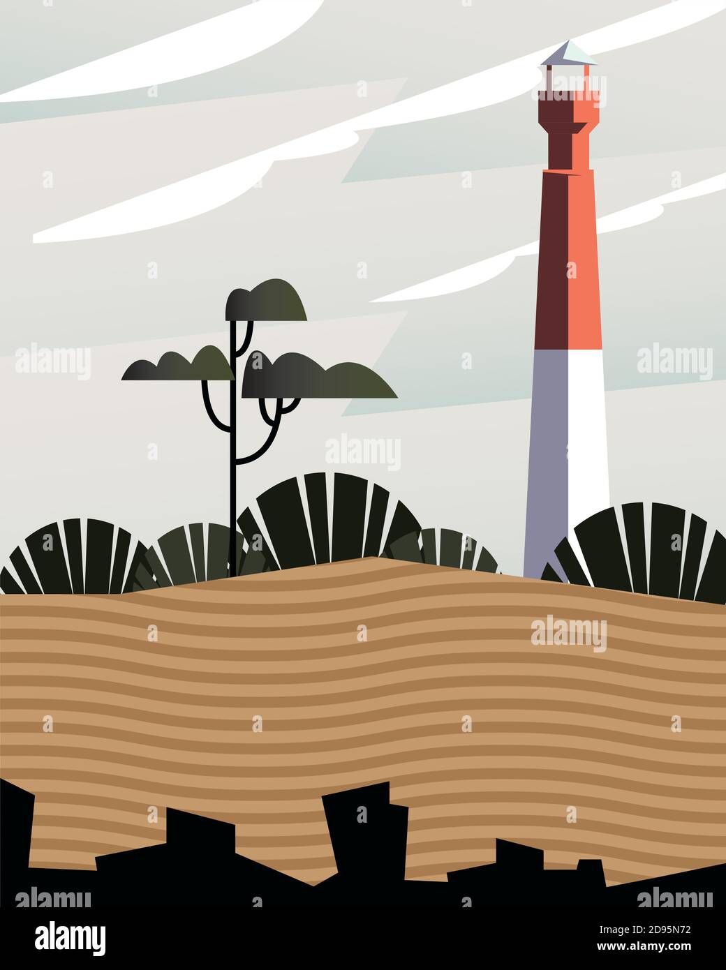 beautiful landcape scene with light house tower vector illustration ...