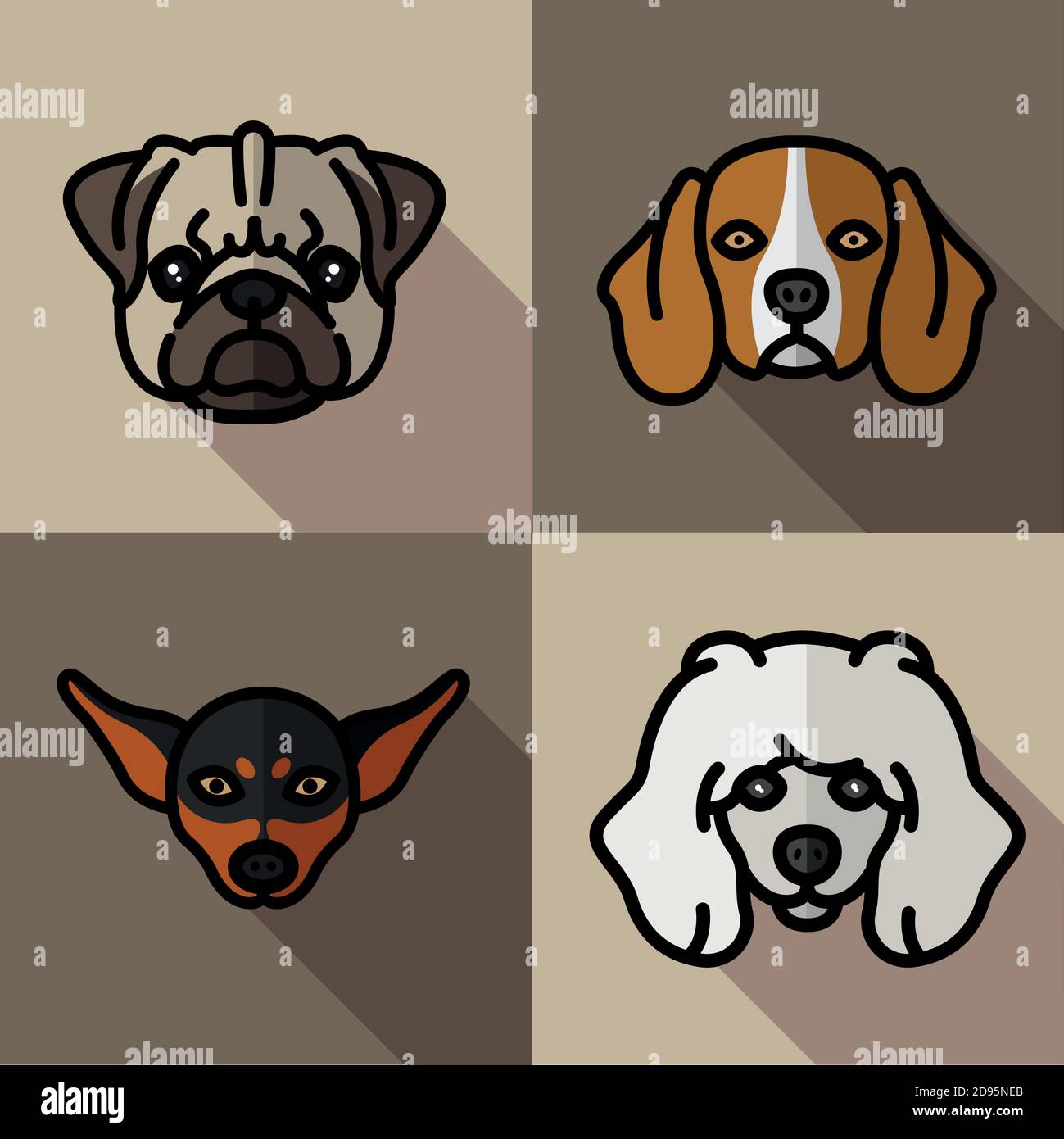 four dogs pets mascots breed characters vector illustration design ...