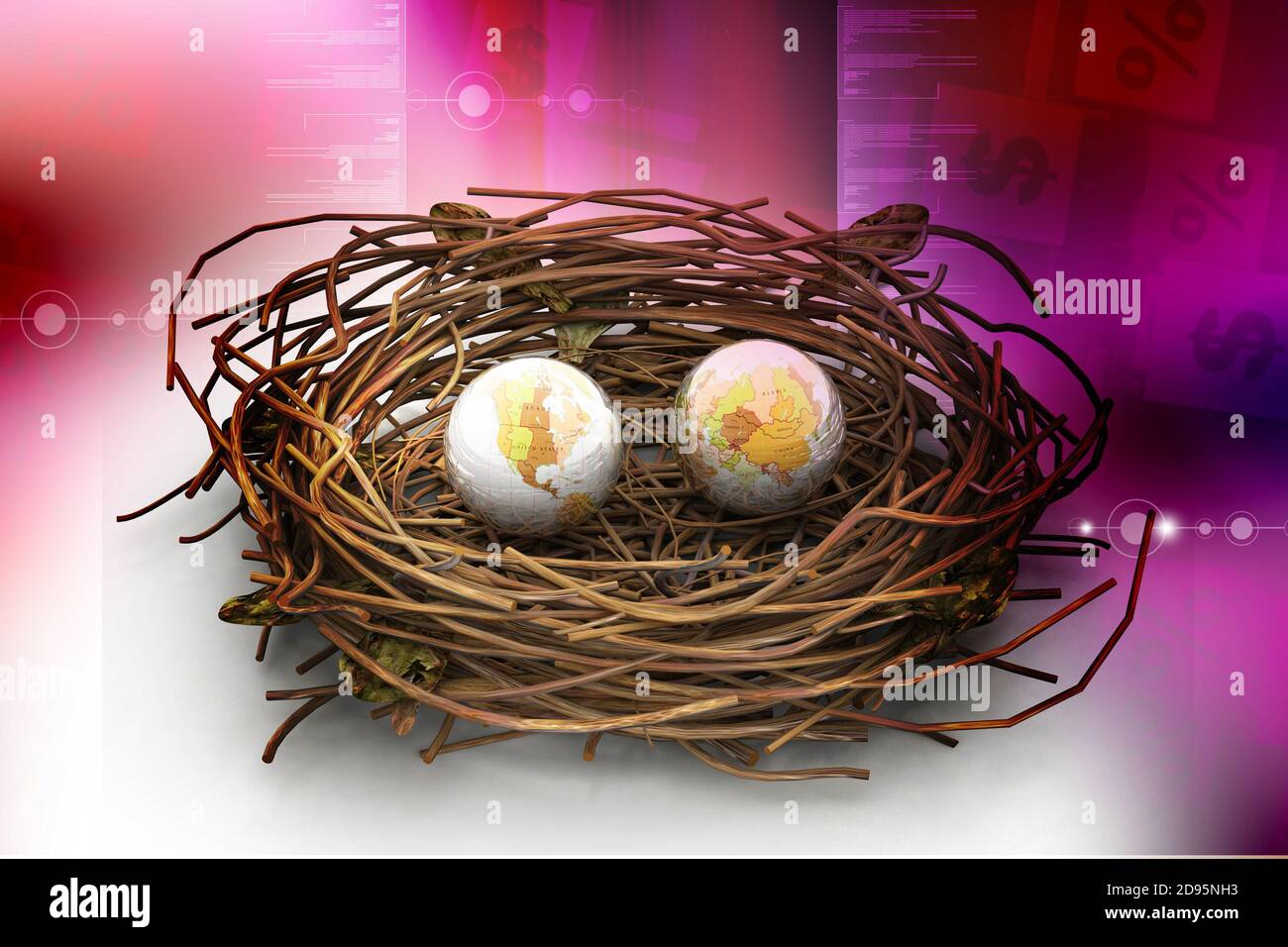 Two earths in being protected in a nest. Conceptual design Stock Photo ...