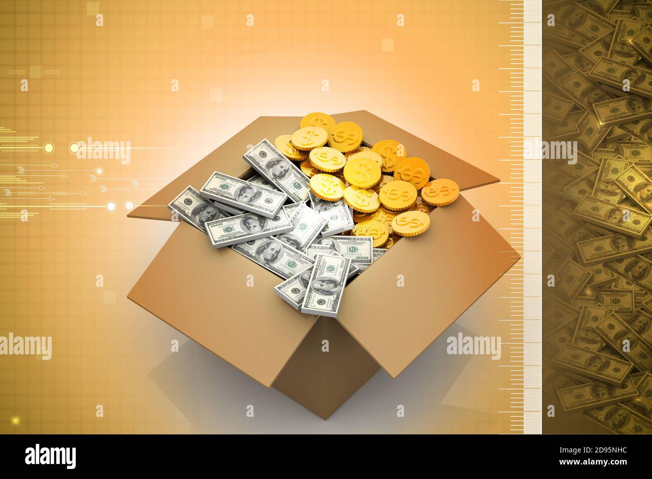 Open Cardboard box with money Stock Photo - Alamy